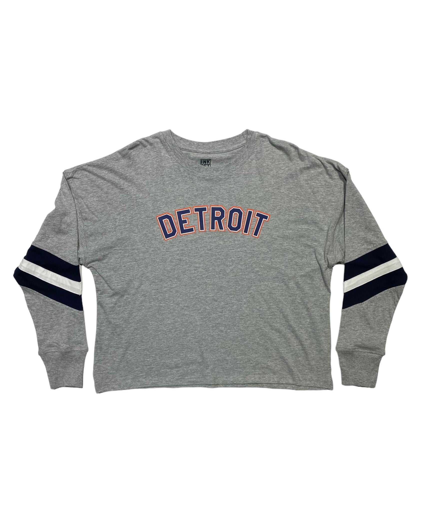 Ink Detroit - Classic Detroit Orange & Navy Print Ladies Boxy Varsity